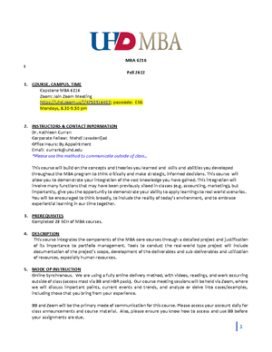 MBA 6216 Capstone Syllabus Fall 2022 - MBA 6216 I Fall 2022 1. COURSE ...