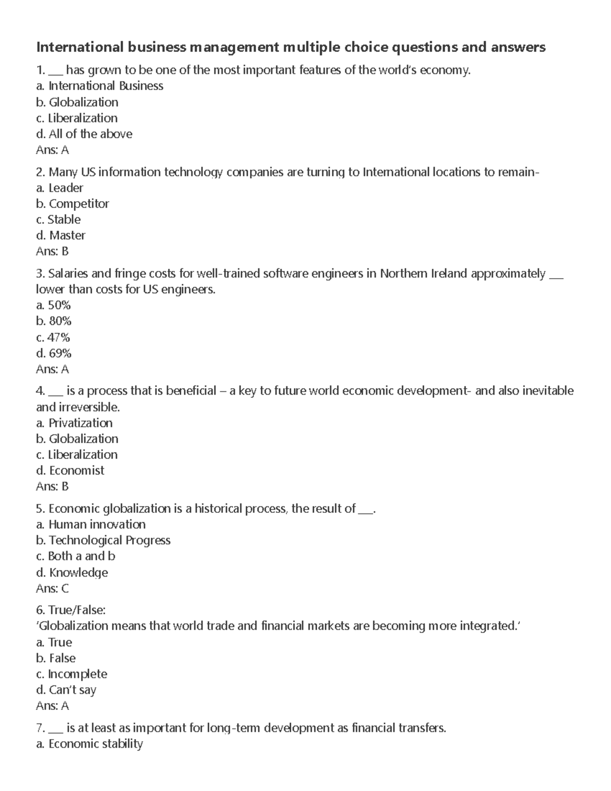 IBM MCQ - Lecture notes 5 - International business management multiple ...