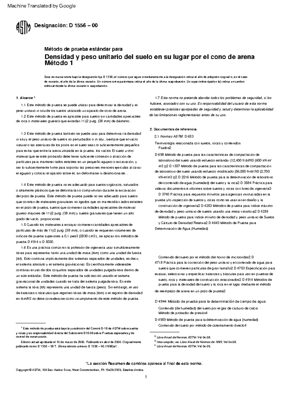 CONO DE Arena ASTM D 1556 - Esta norma se emite bajo la designación fija D 1556; el número que ...