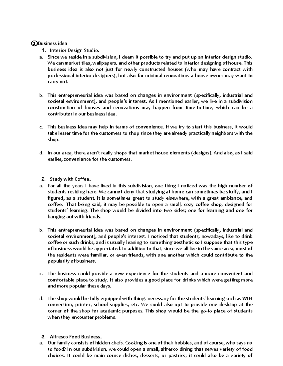 Entrep PETA - Business Plan - ①Business idea 1. Interior Design Studio ...