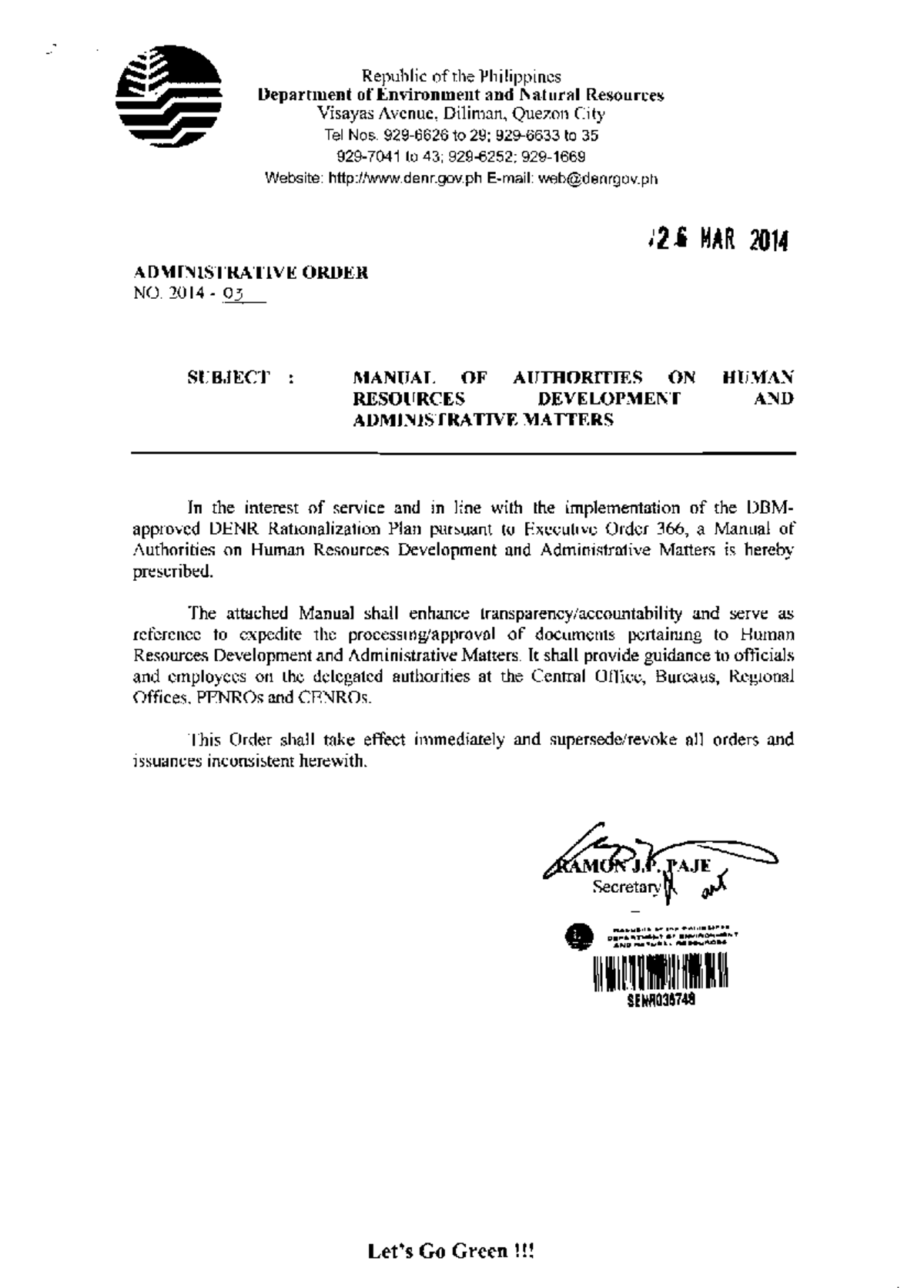 Manual OF Authorities ON Human Resources Development AND Administrative ...