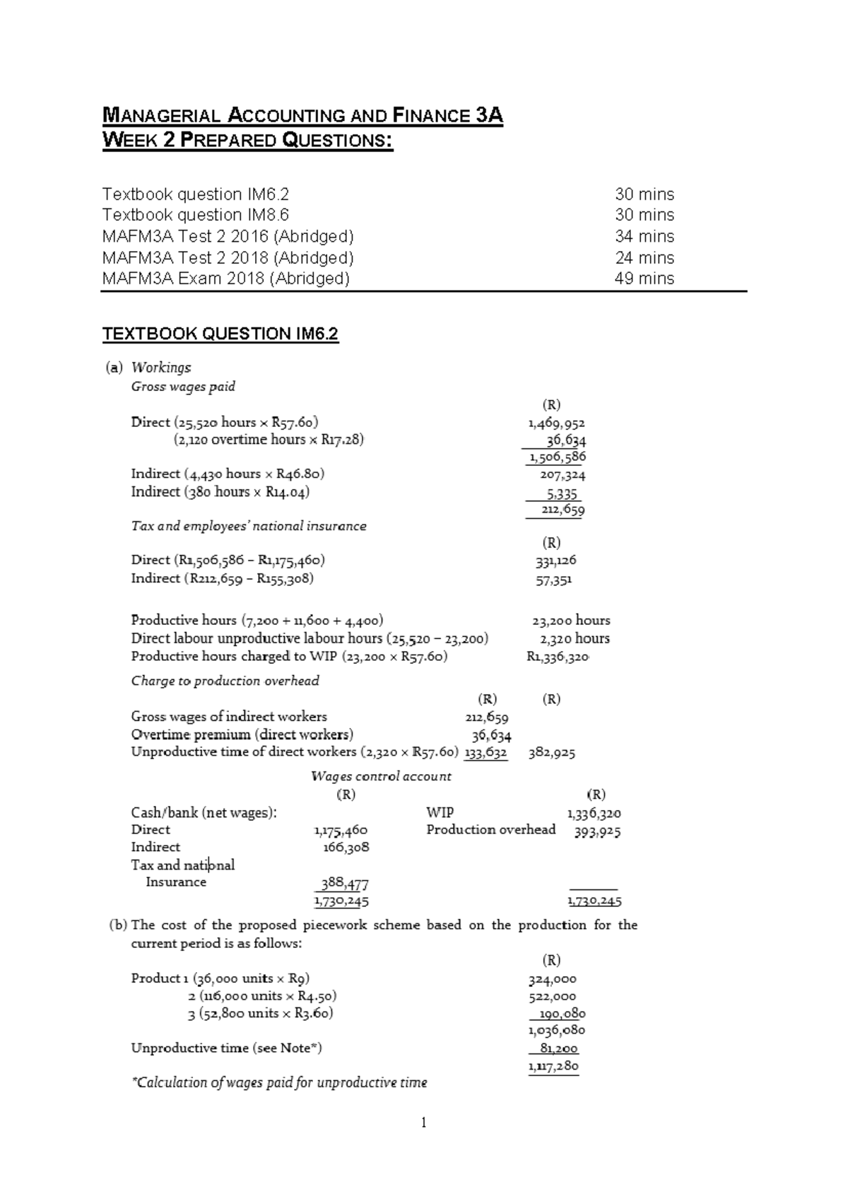 ACCT331 Week 2 Prepared solutions - M ANAGERIAL ACCOUNTING AND FINANCE ...