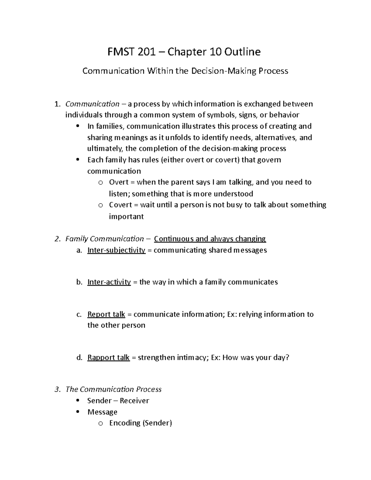 FMST 201 - Outline Chapter 10 - FMST 201 – Chapter 10 Outline ...