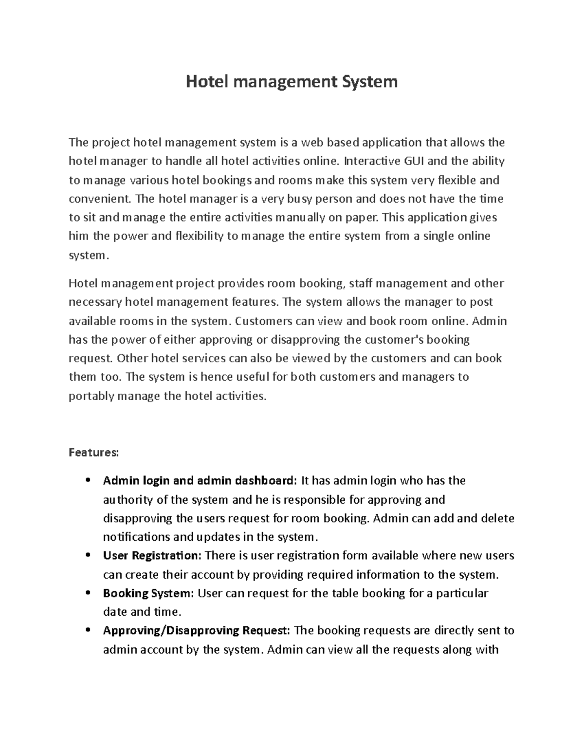 Source codes documentation - Hotel management System The project hotel ...