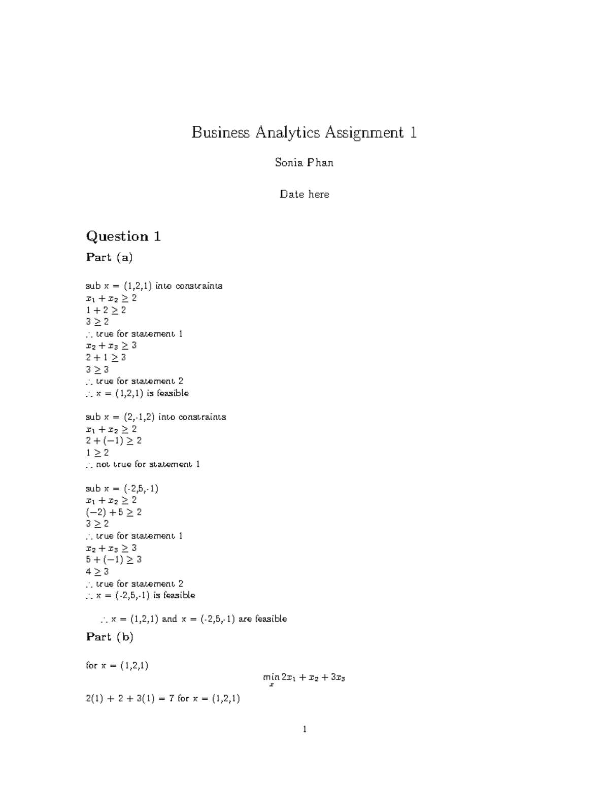 QBUS2310 Assignment 1 - Business Analytics Assignment 1 Sonia Phan Date ...