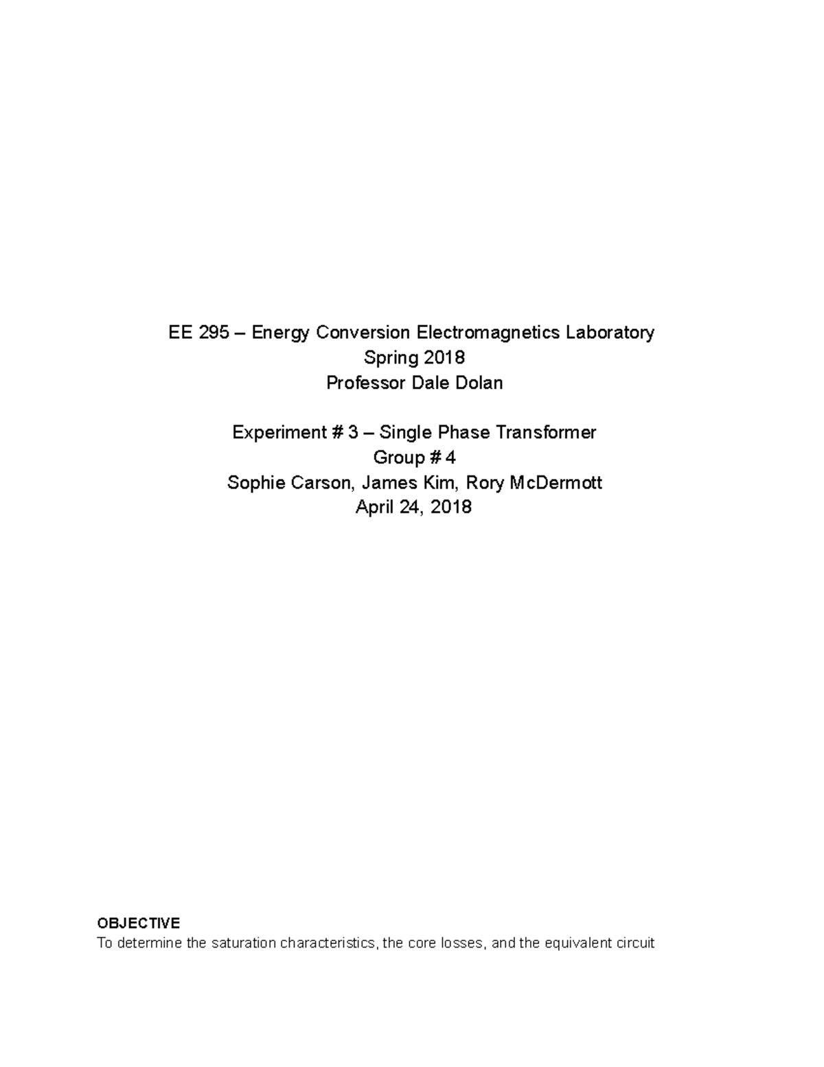 Experiment 3 - Lab Report - EE 295 – Energy Conversion Electromagnetics ...