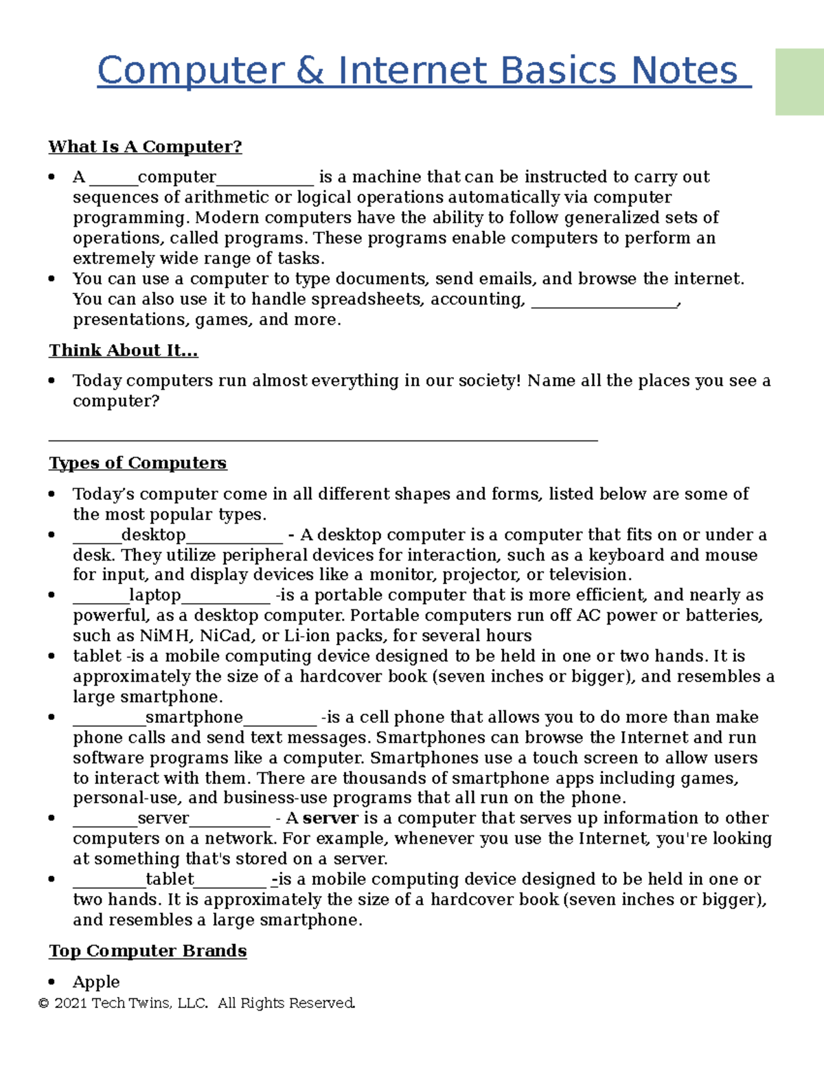 2-Computer+and+Internet+Basics+Notes - Computer & Internet Basics Notes ...