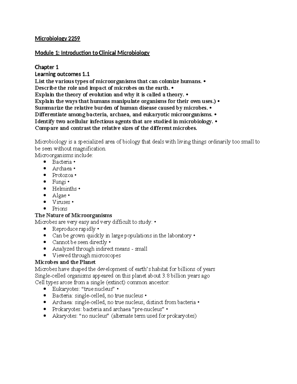 Intro microbiology - Microbiology 2259 Module 1: Introduction to ...