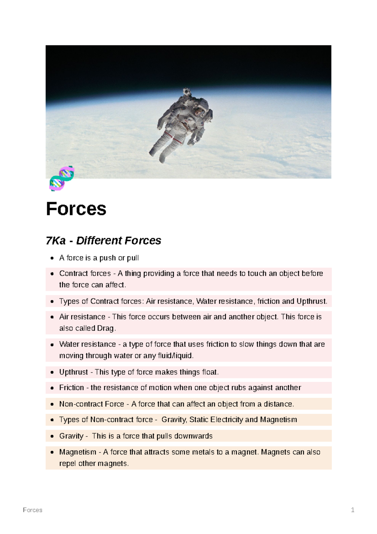 forces and movement - 🧬 Forces 7Ka - Different Forces A force is a push ...