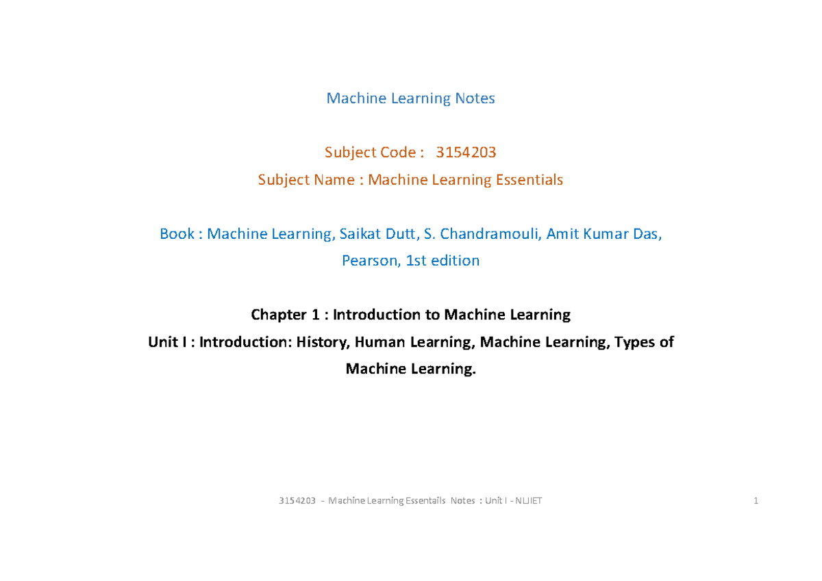 Unit I Machine Learning Essentials Notes - ####### Machine Learning ...