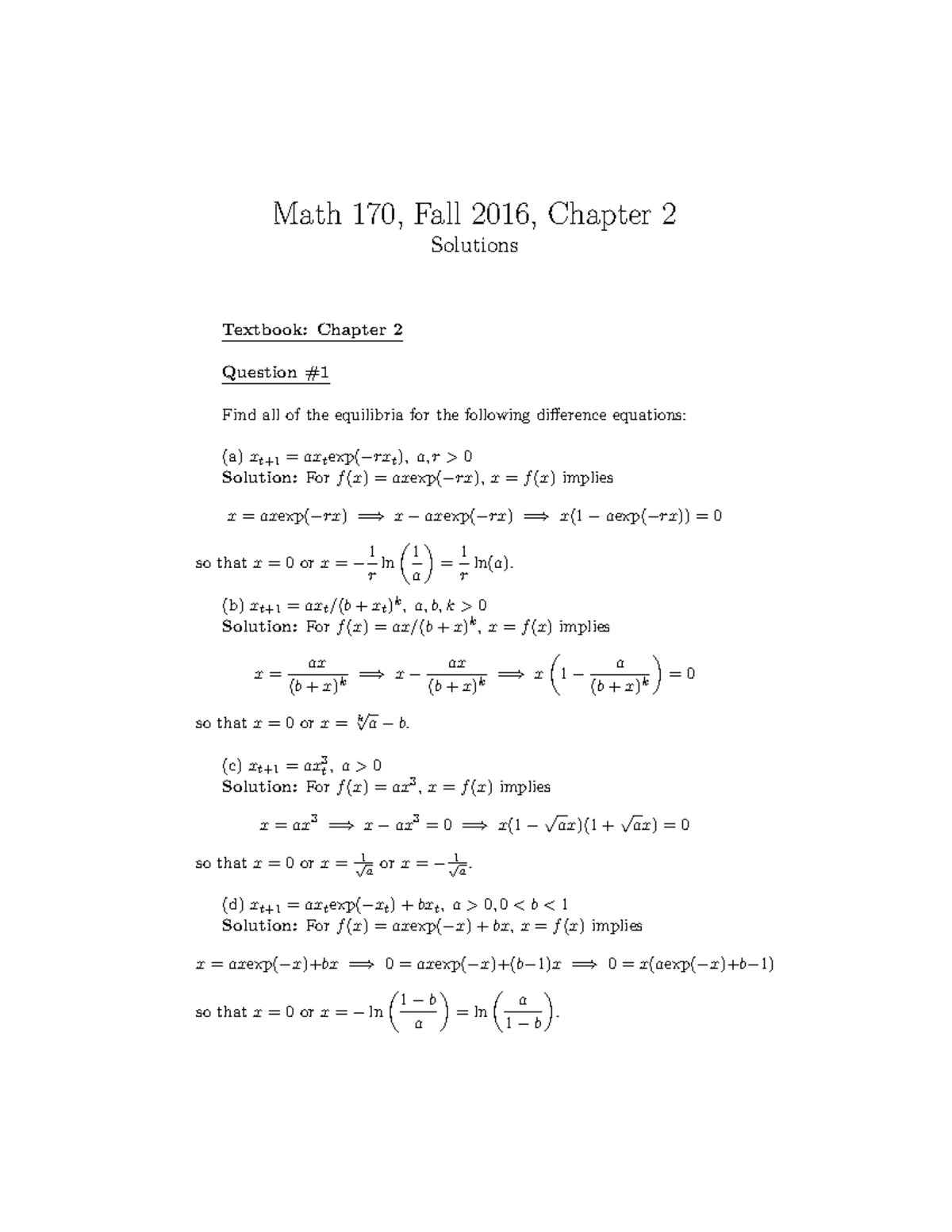 MATH 170 Assignment 2 - Math 170, Fall 2016, Chapter 2 Solutions ...