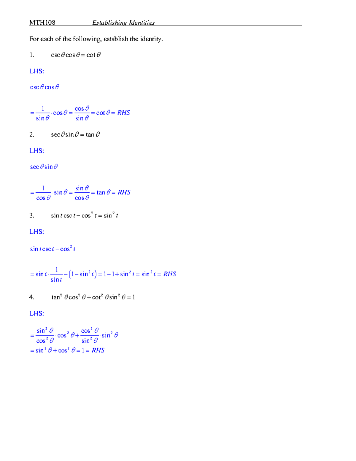 108 Establish Identities 6.1 SLNS - MTH108 Establishing Identities For ...
