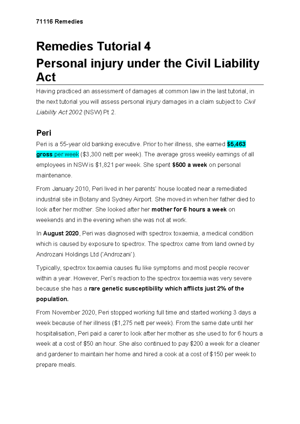 71116 Tut 4 (PI CLA) Preparation - Remedies Tutorial 4 Personal injury ...
