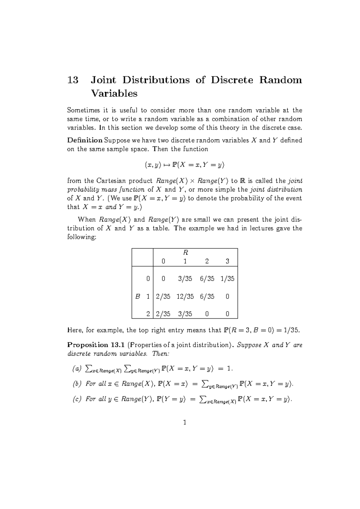 Lecture Notes Week 10 13 Joint Distributions Of Discrete Random Variables Sometimes It Is