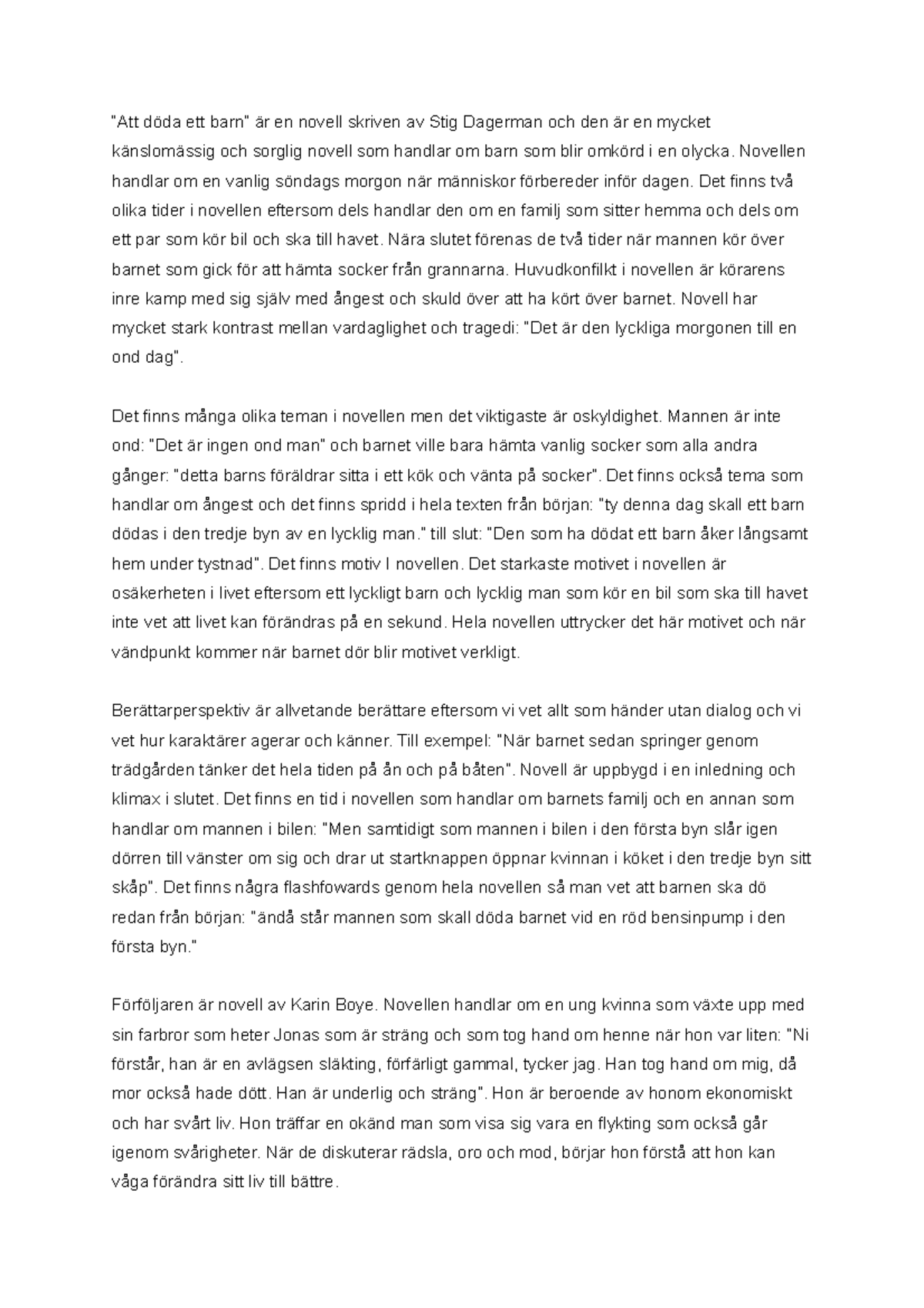 Litteraturanalys - Döda ett barn - “Att döda ett barn” är en novell ...