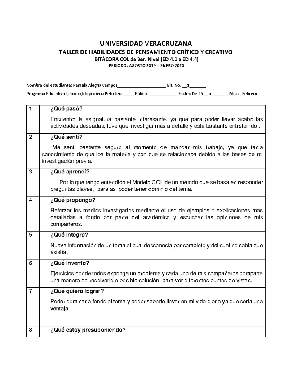 ED03_BITACORA COL CON TERCER NIVEL - UNIVERSIDAD VERACRUZANA TALLER DE ...
