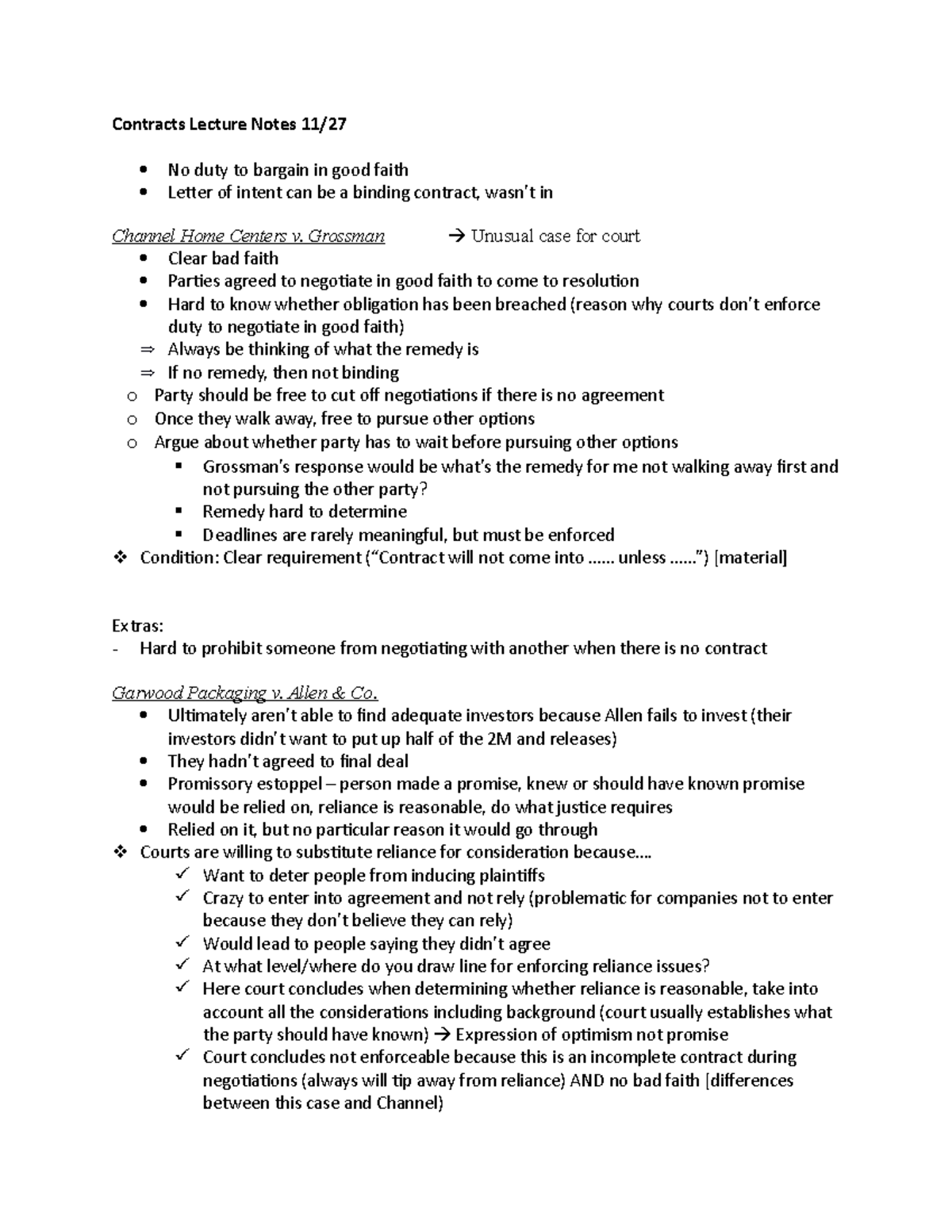 Contracts Lecture Notes 1127 Contracts Lecture Notes 11 No Duty To Bargain In Good Faith