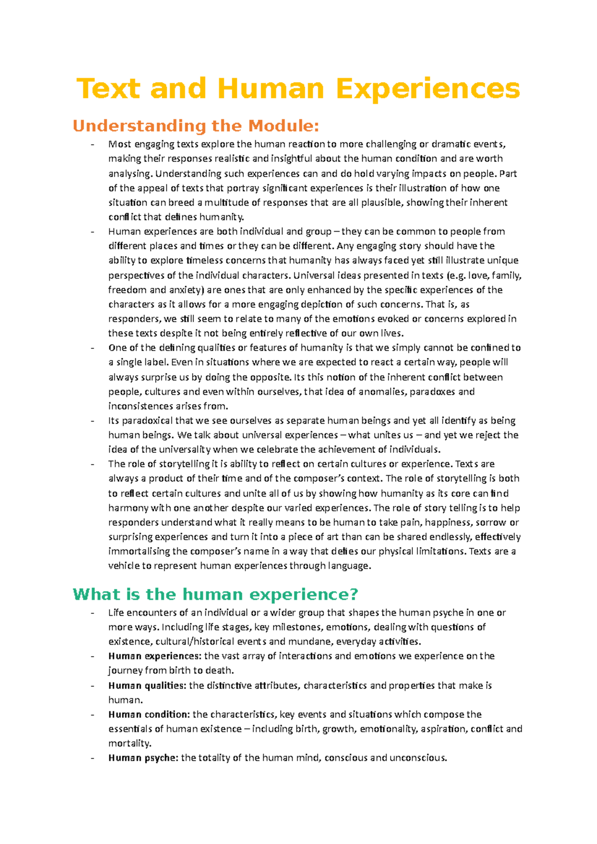 Complete Common Mod Notes - Text and Human Experiences Understanding ...