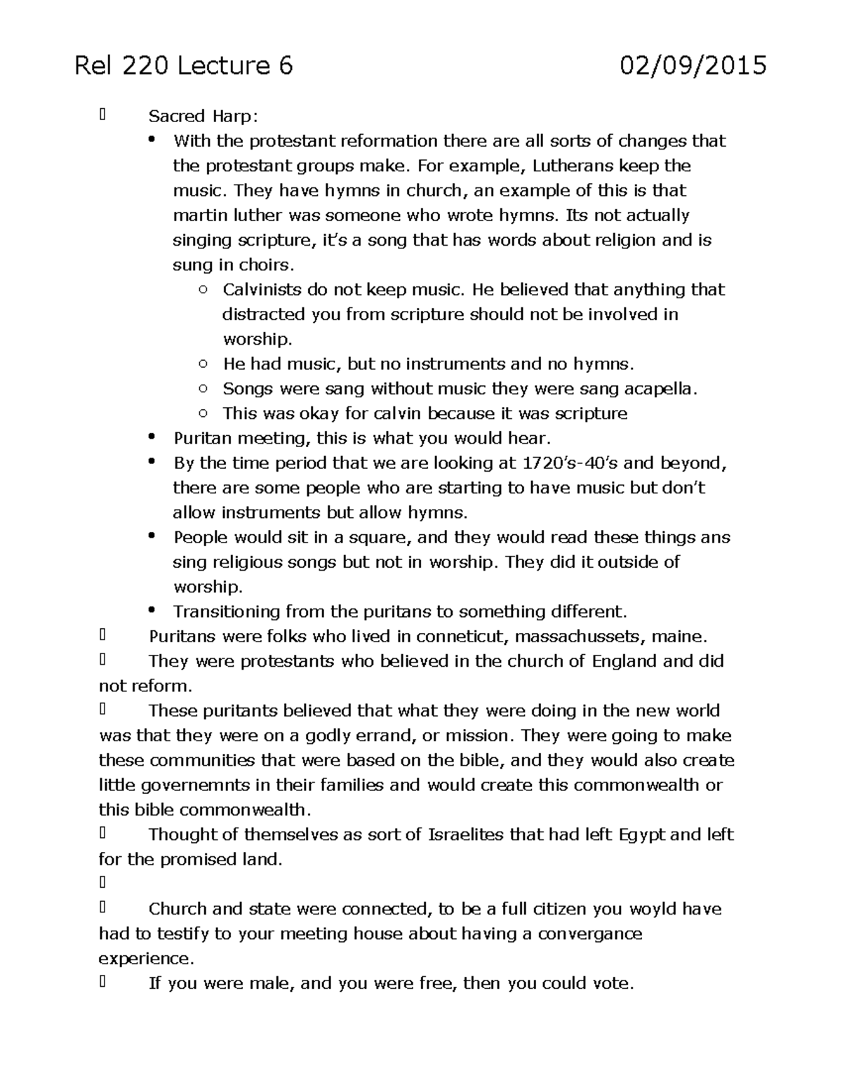 Rel 220 Lecture 6 outline and notes - Rel 220 Lecture 6 02/09/2015 ...