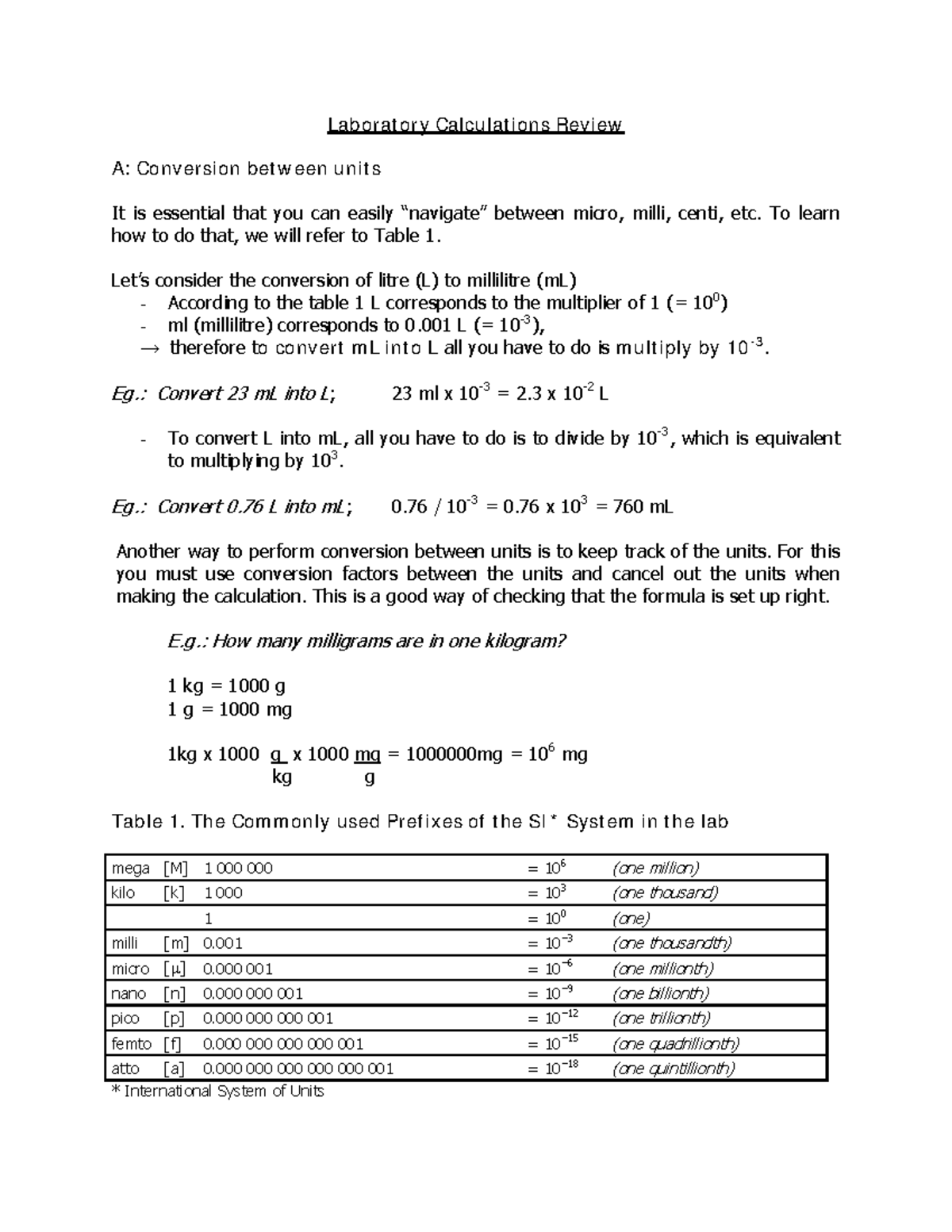 Laboratory Calculations Review - To learn how to do that, we will refer ...