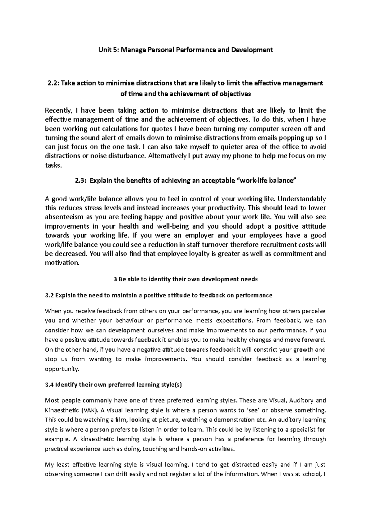 BTEC Level 2 Diploma in Business Admin U 5 - Unit 5: Manage Personal ...