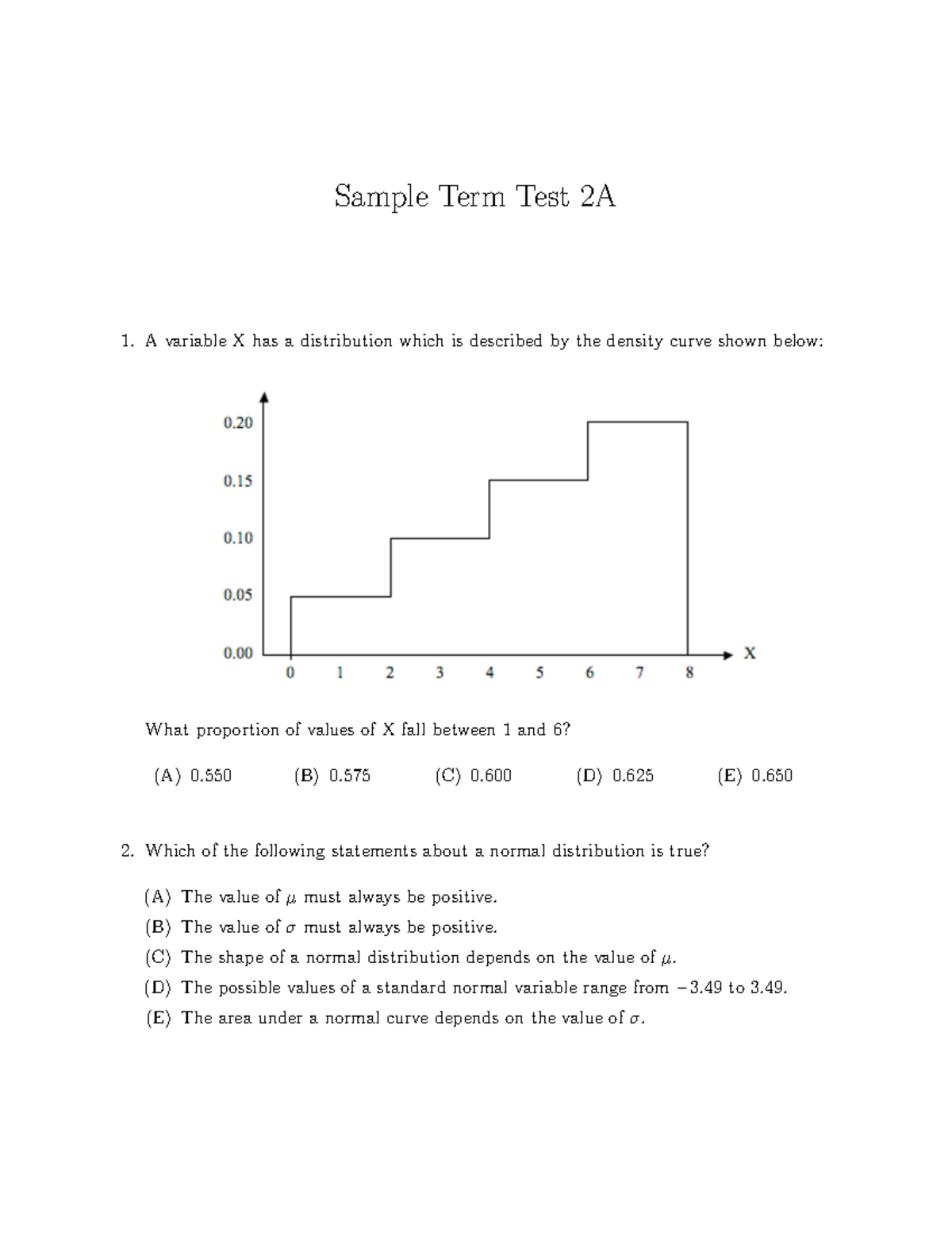 Sample/practice exam 2020, questions and answers - Sample Term Test 2A ...