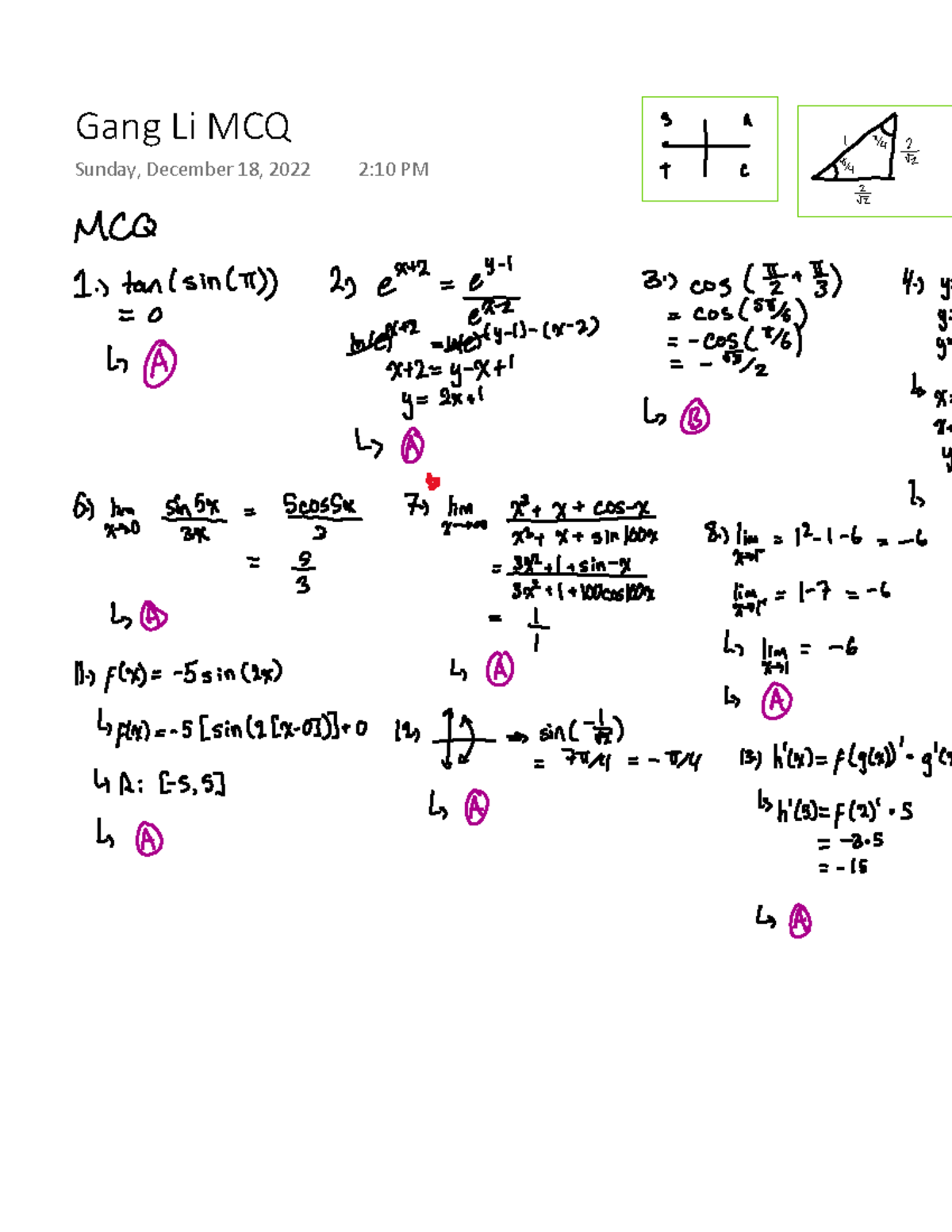 Gang Li MCQ - math notes - MAT1300 - Gang Li MCQ Sunday, December 18 ...
