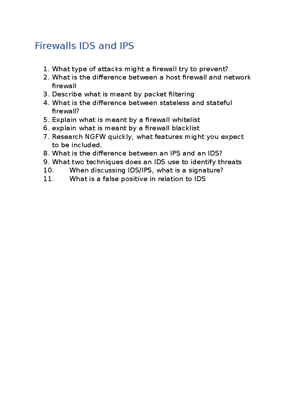 Firewalls Ids And Ips Info Sheet Firewalls Ids And Ips What Type Of Attacks Might A Firewall