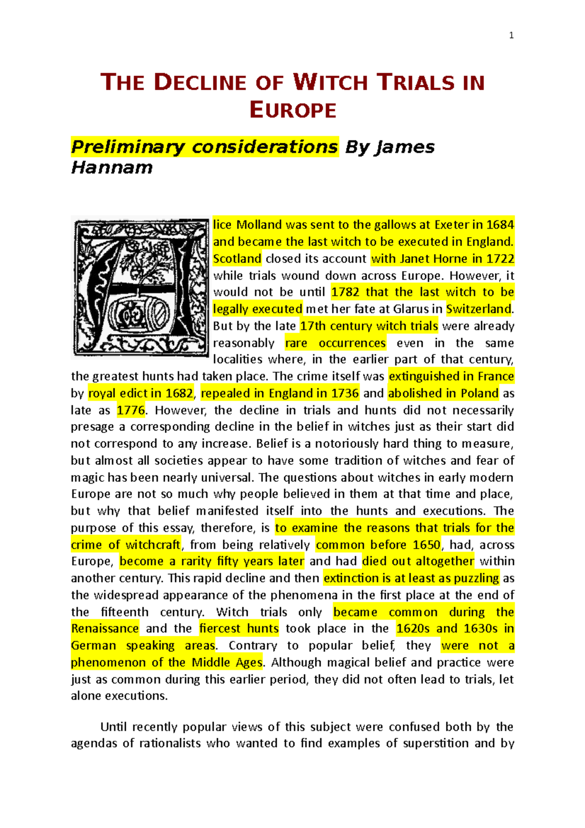 2. The Decline of Witch Trials in Europe article - THE DECLINE OF WITCH ...