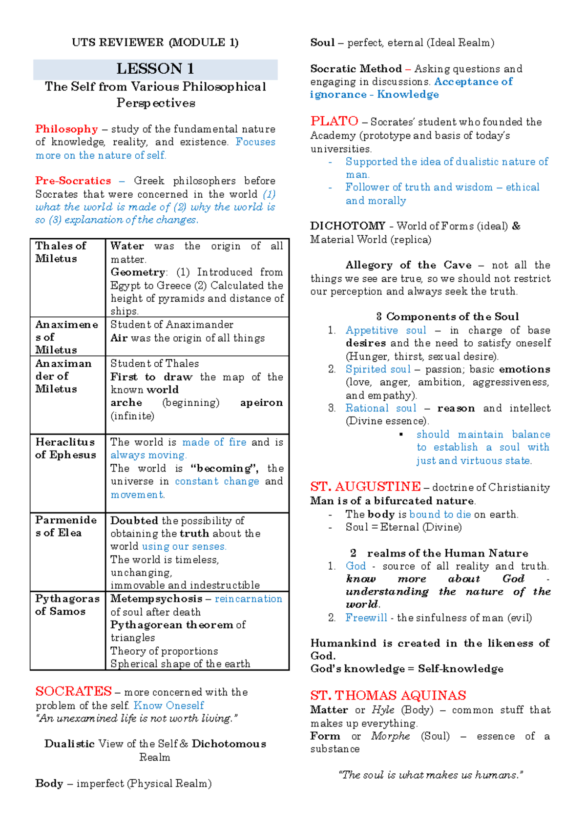 Lesson 1-3 UTS Reviewer (1st Semester) - UTS REVIEWER (MODULE 1) LESSON ...