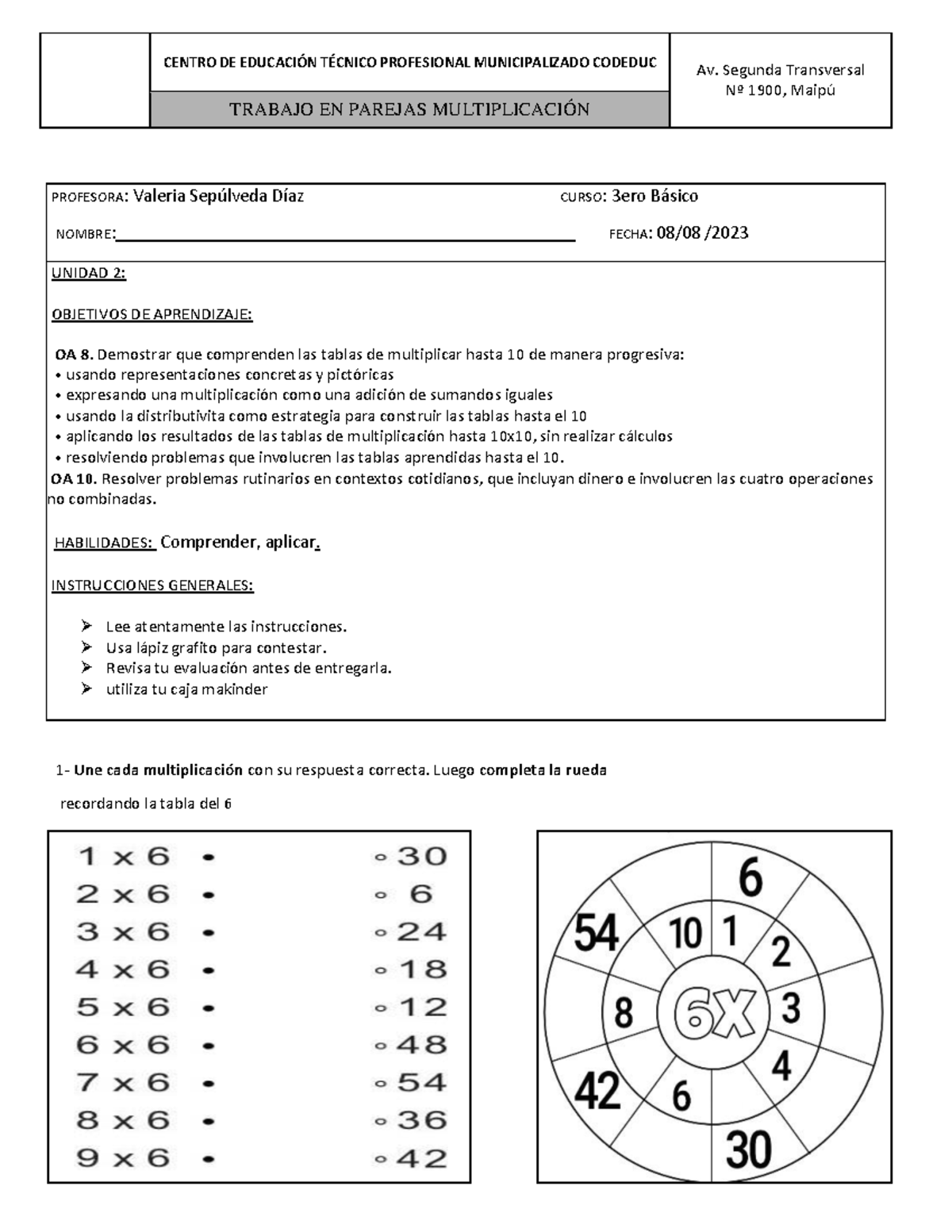 Prueba multiplicacion unidad 2 - 1 - Une cada multiplicación con su ...