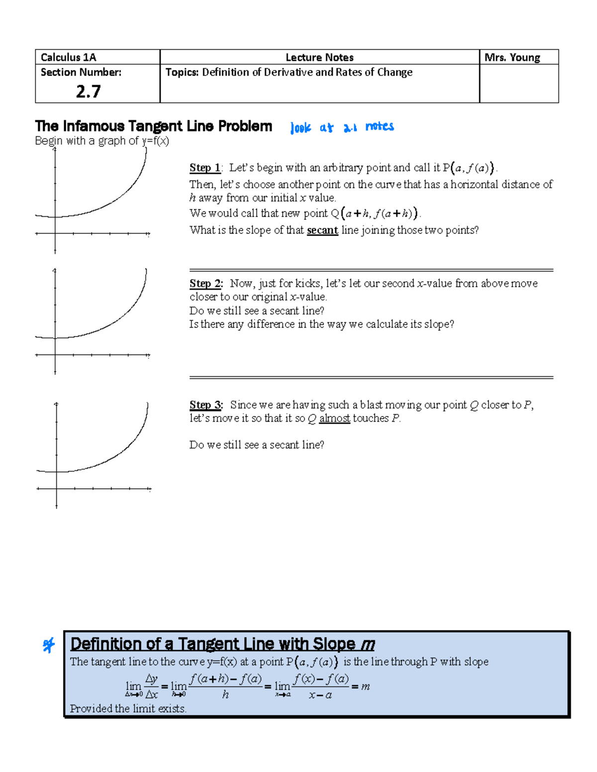 Section 2.7 - Derivatives and Rates of Change 2 - ####### Calculus 1A ...