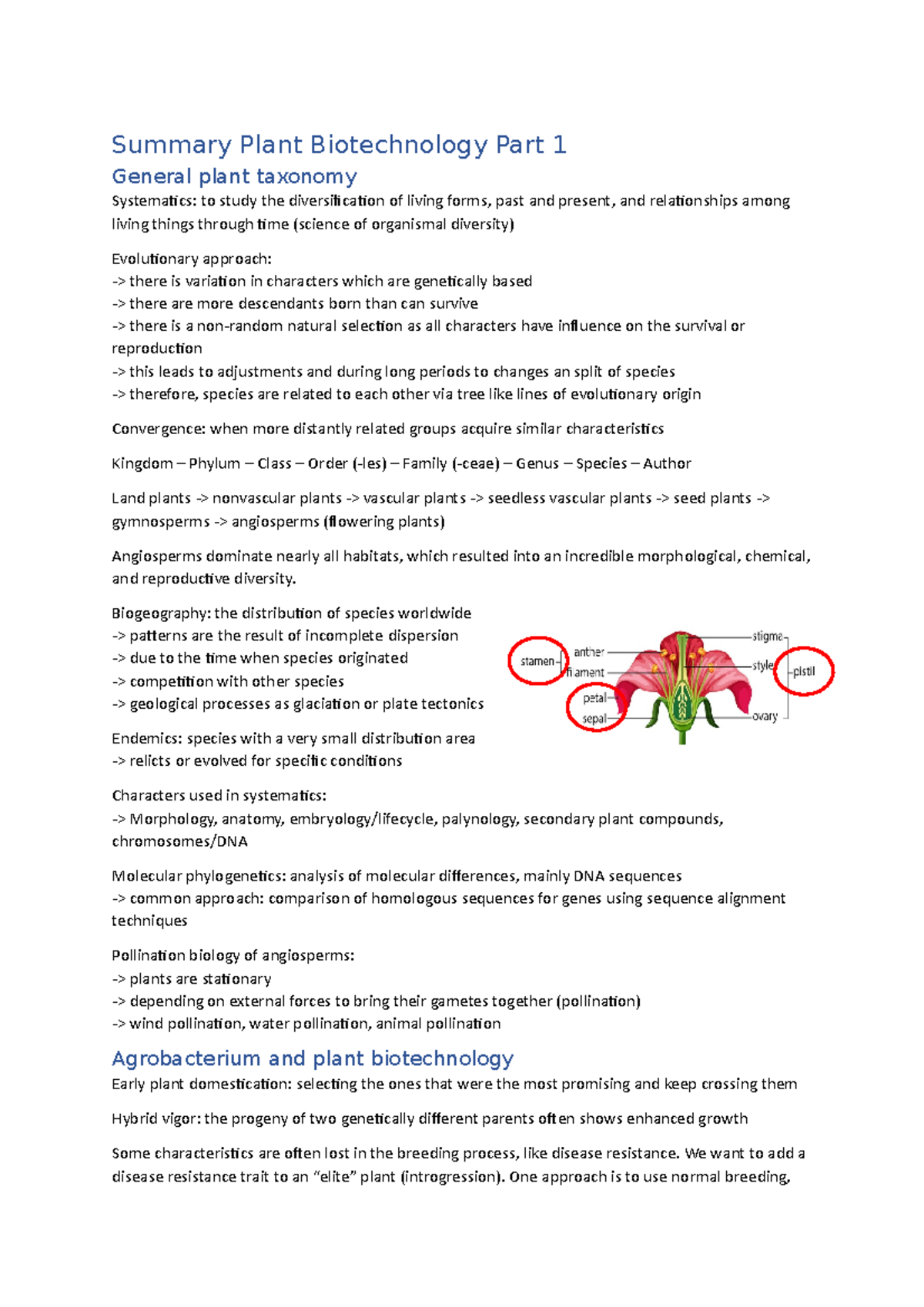 Summary Plant Biotechnology Part 1 - Biogeography: the distribution of ...