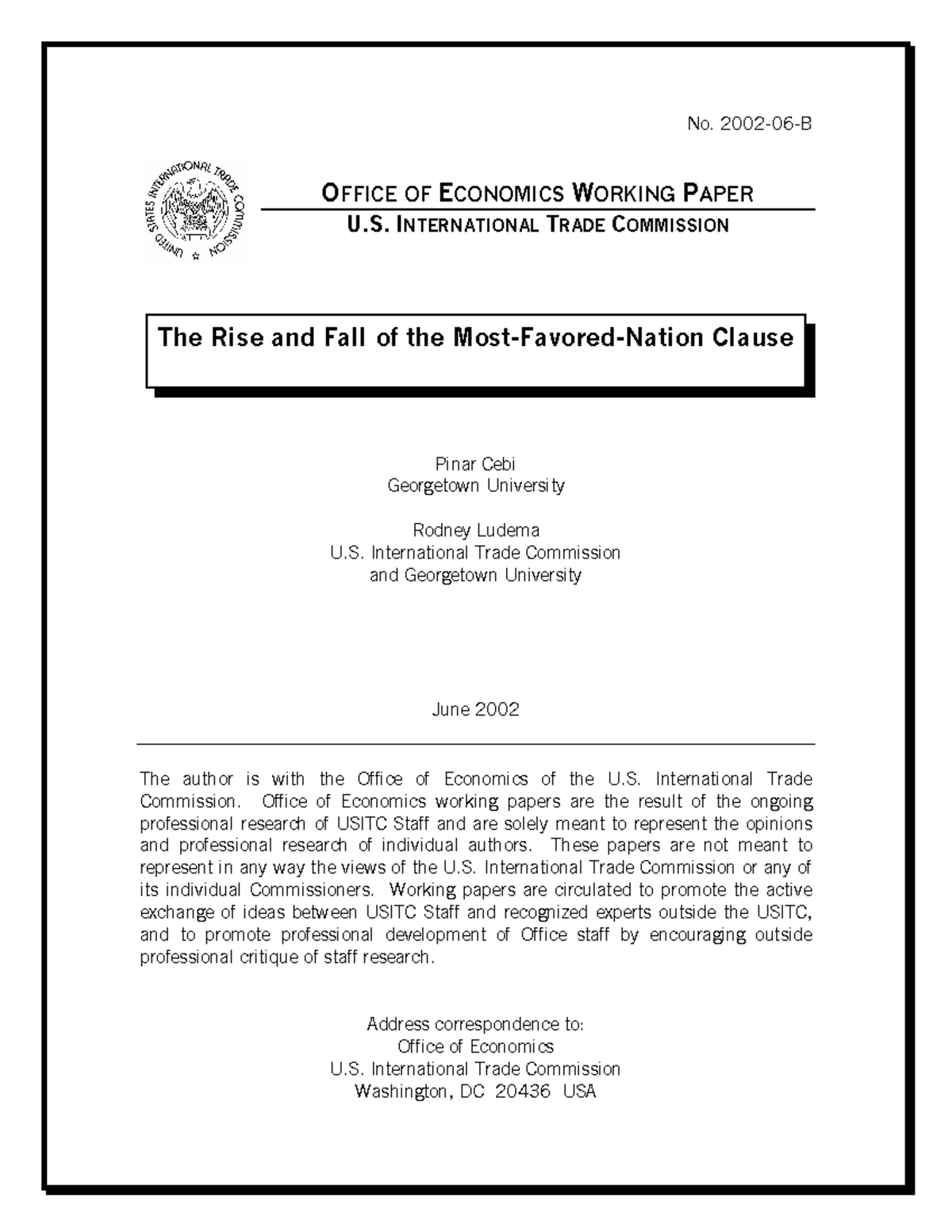 The Rise and Fall of the Most-Favored-Nation Clause - No. 2002-06-B ...