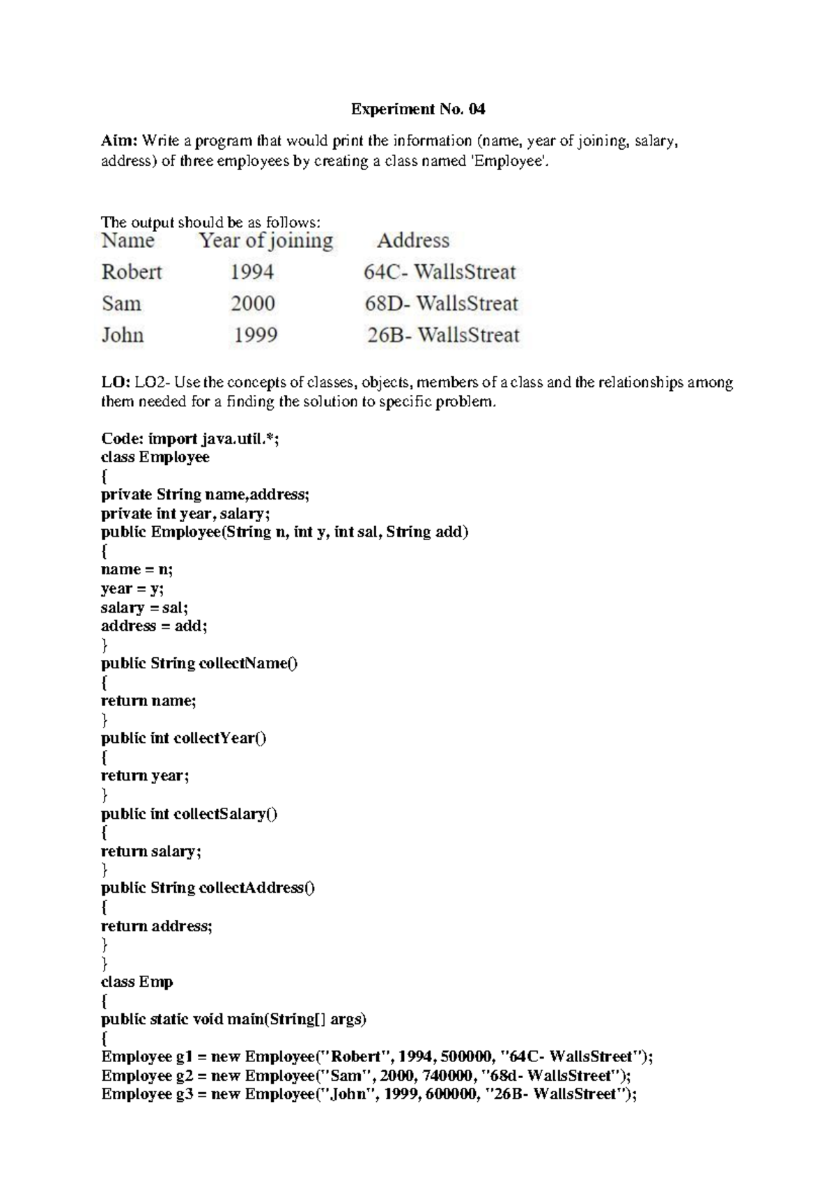 JAVA Assign 2 Mangesh Pangam (1) - Experiment No. 04 Aim: Write a program that would print the ...
