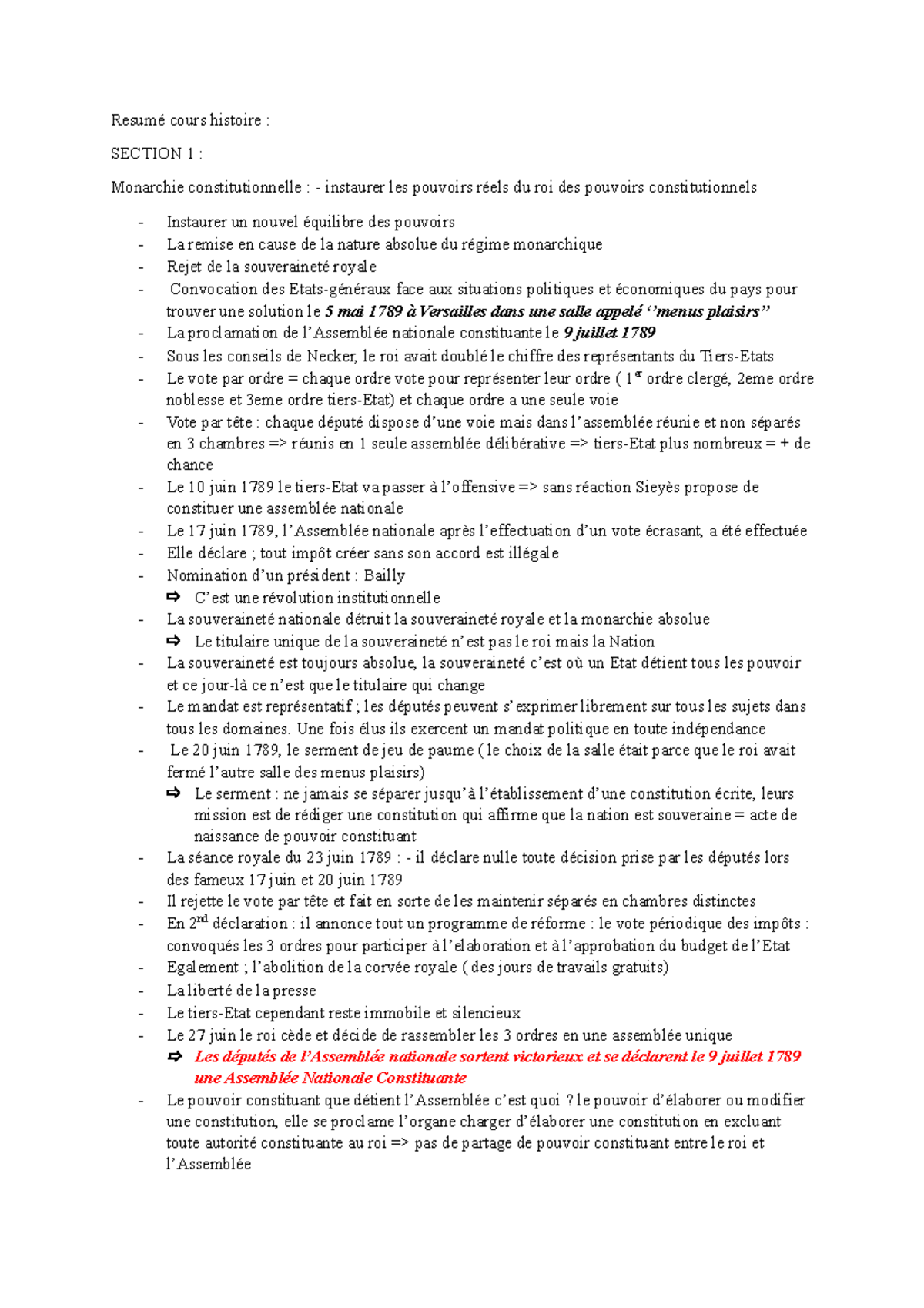 Resumé cours histoire partie 1 - Resumé cours histoire : SECTION 1 ...