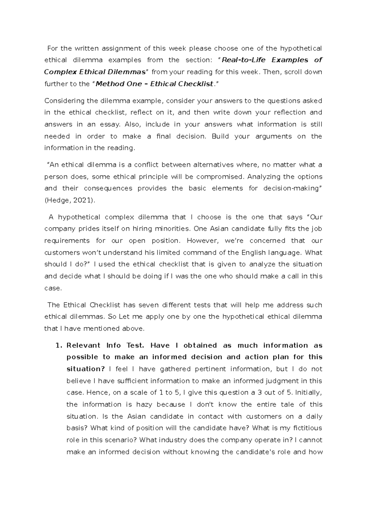 Written assignment 6 - For the written assignment of this week please ...