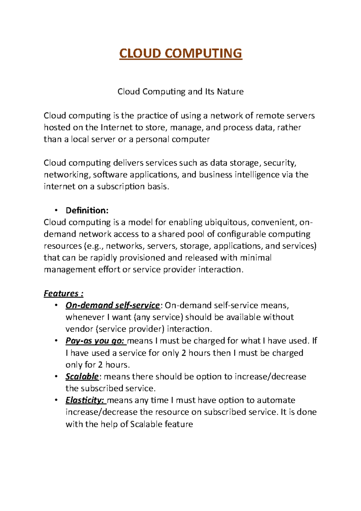 Cloud Computing - CLOUD COMPUTING Cloud Computing and Its Nature Cloud ...