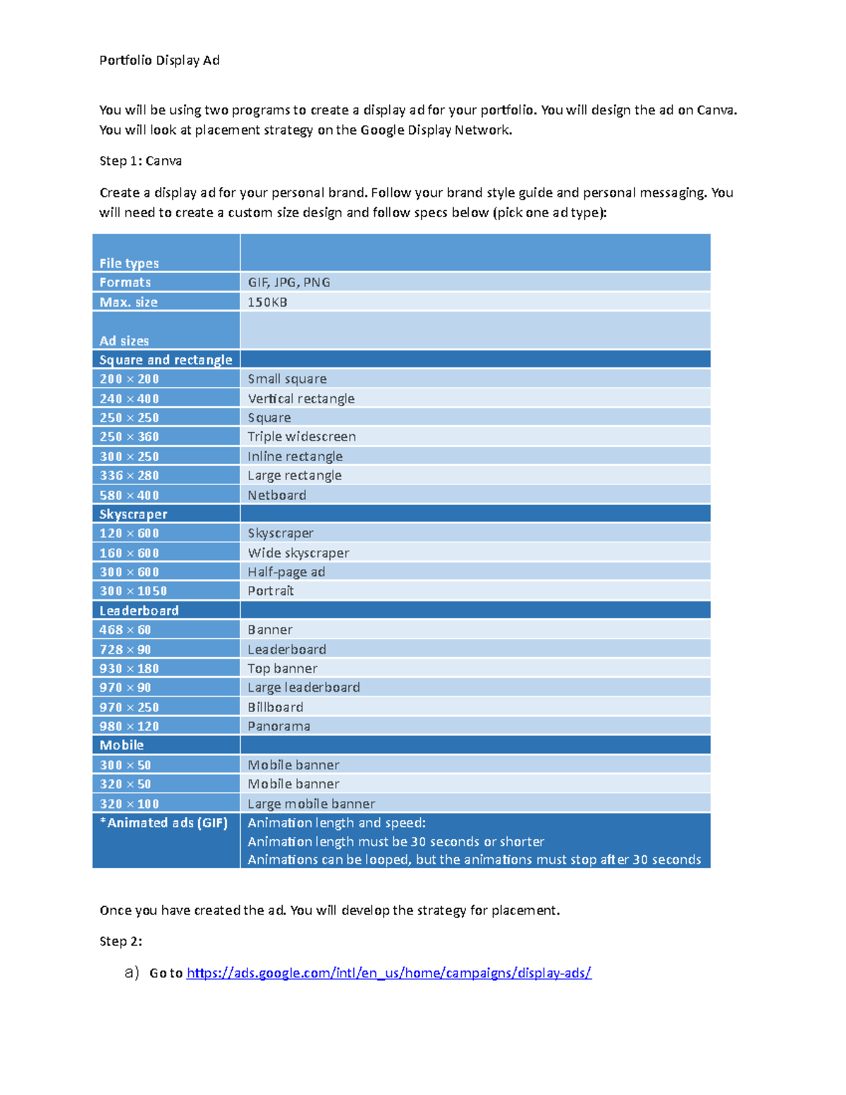 Portfolio Display Ad (2) - Portfolio Display Ad You will be using two ...