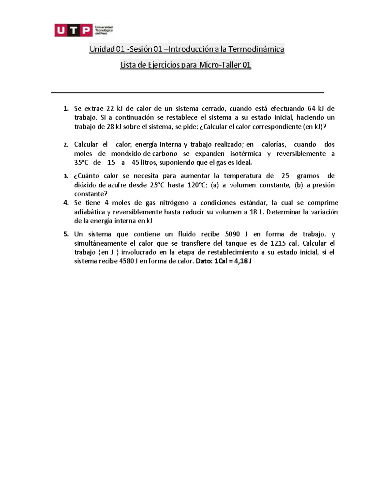 S01.s1 - Microtaller 01 (2) - Unidad 01 -SesiÛn 01 – IntroducciÛn a la Termodin·mica Lista de ...