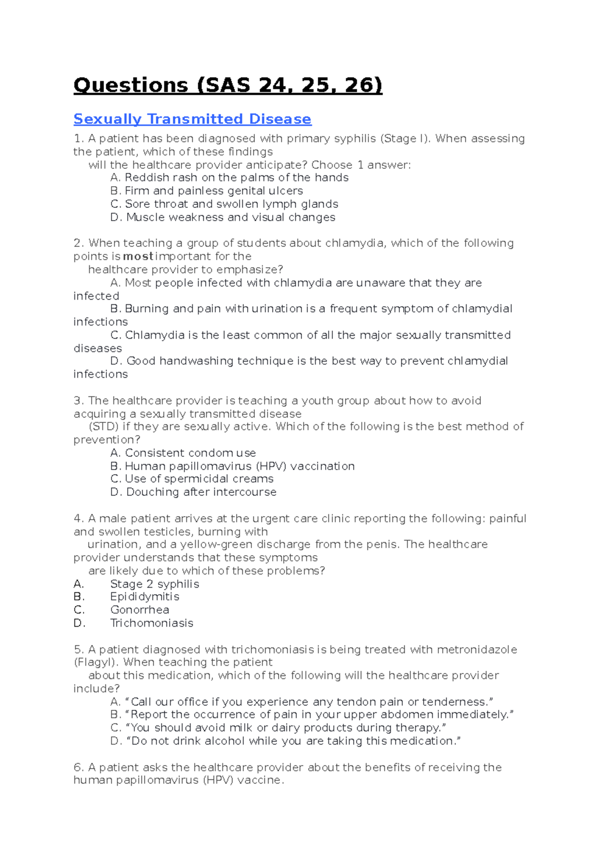 Questions (SAS 24, 25, 26) - Questions (SAS 24, 25, 26) Sexually ...