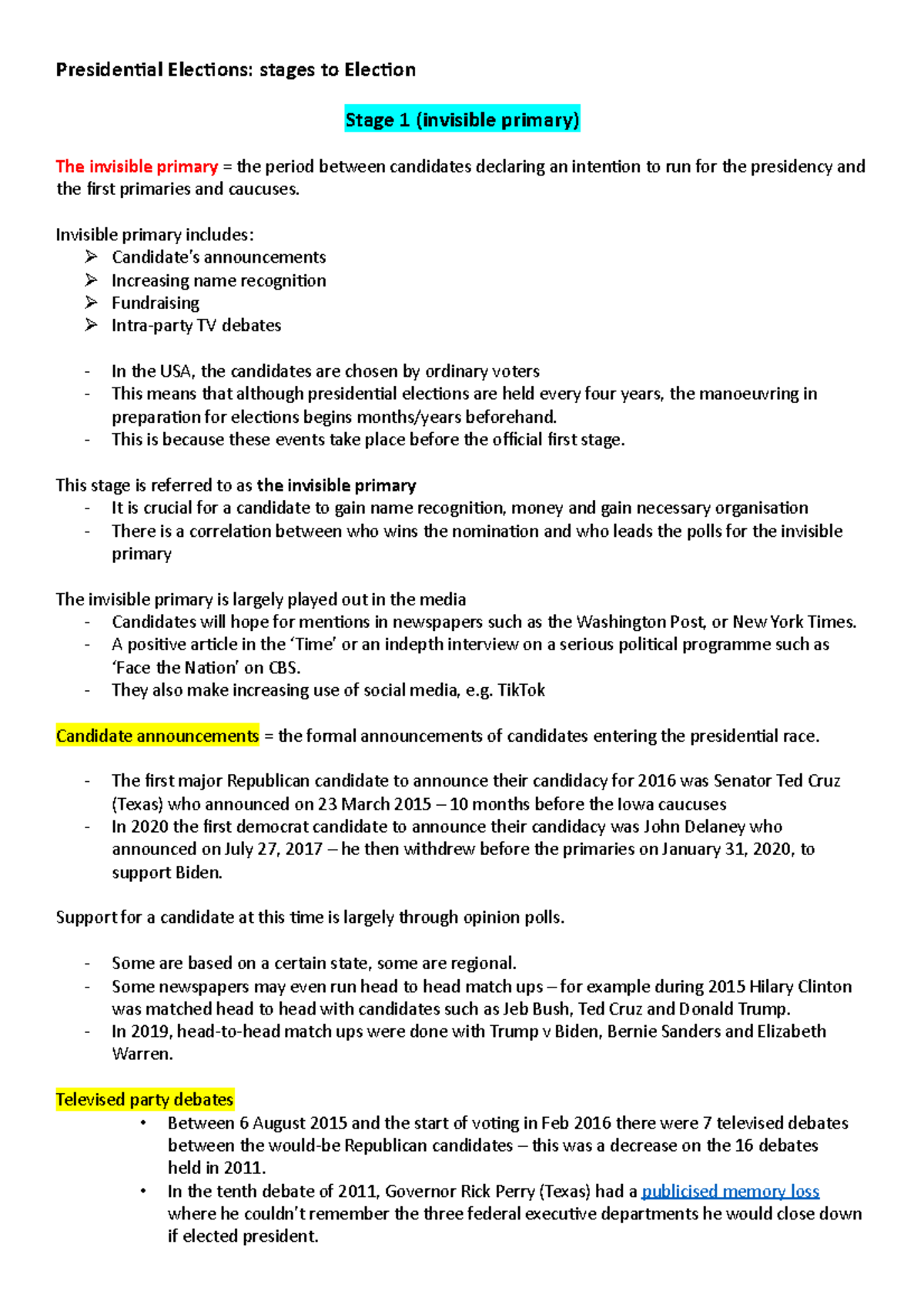 US politics lesson 2 - Presidential Elections: stages to Election Stage ...