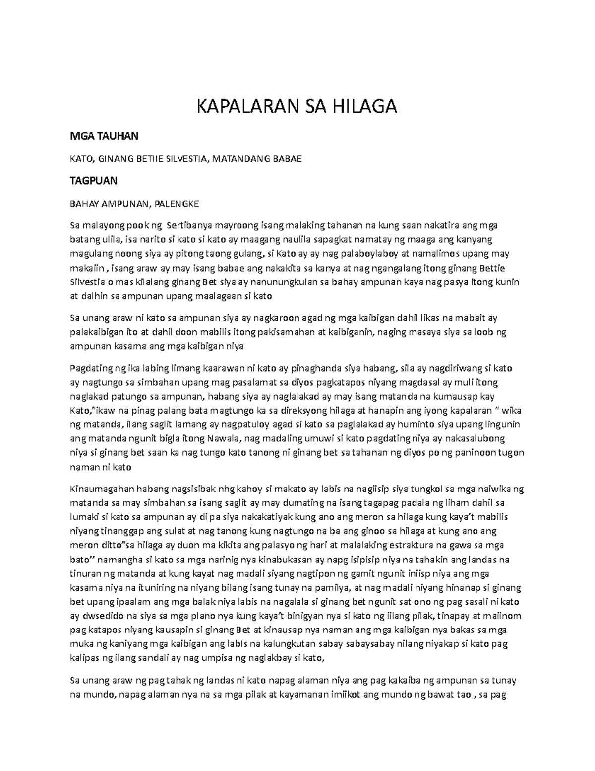 Kapalaran SA Hilaga - this is sort story - KAPALARAN SA HILAGA MGA ...