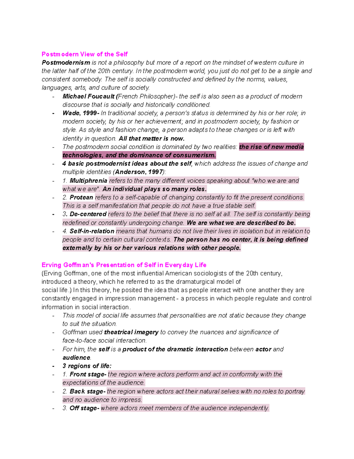 UTS2 - Understanding the self: lesson 2 notes - Postmodern View of the ...