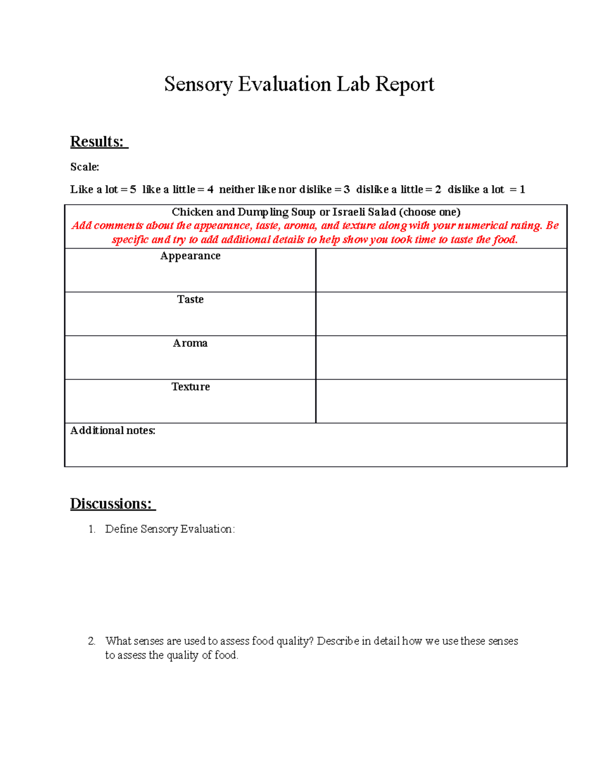 Lab Report 1 - Sensory Evaluation Lab Report Results: Scale: Like a lot ...