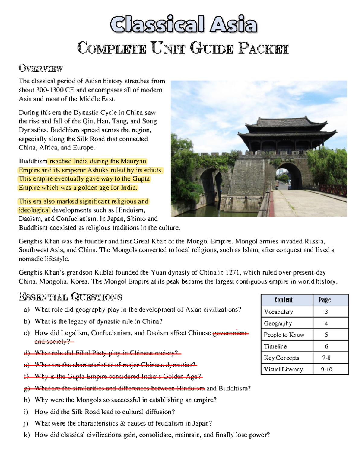 00 - Classical Asia Unit Packet - Complete Unit Guide Packet Overview ...