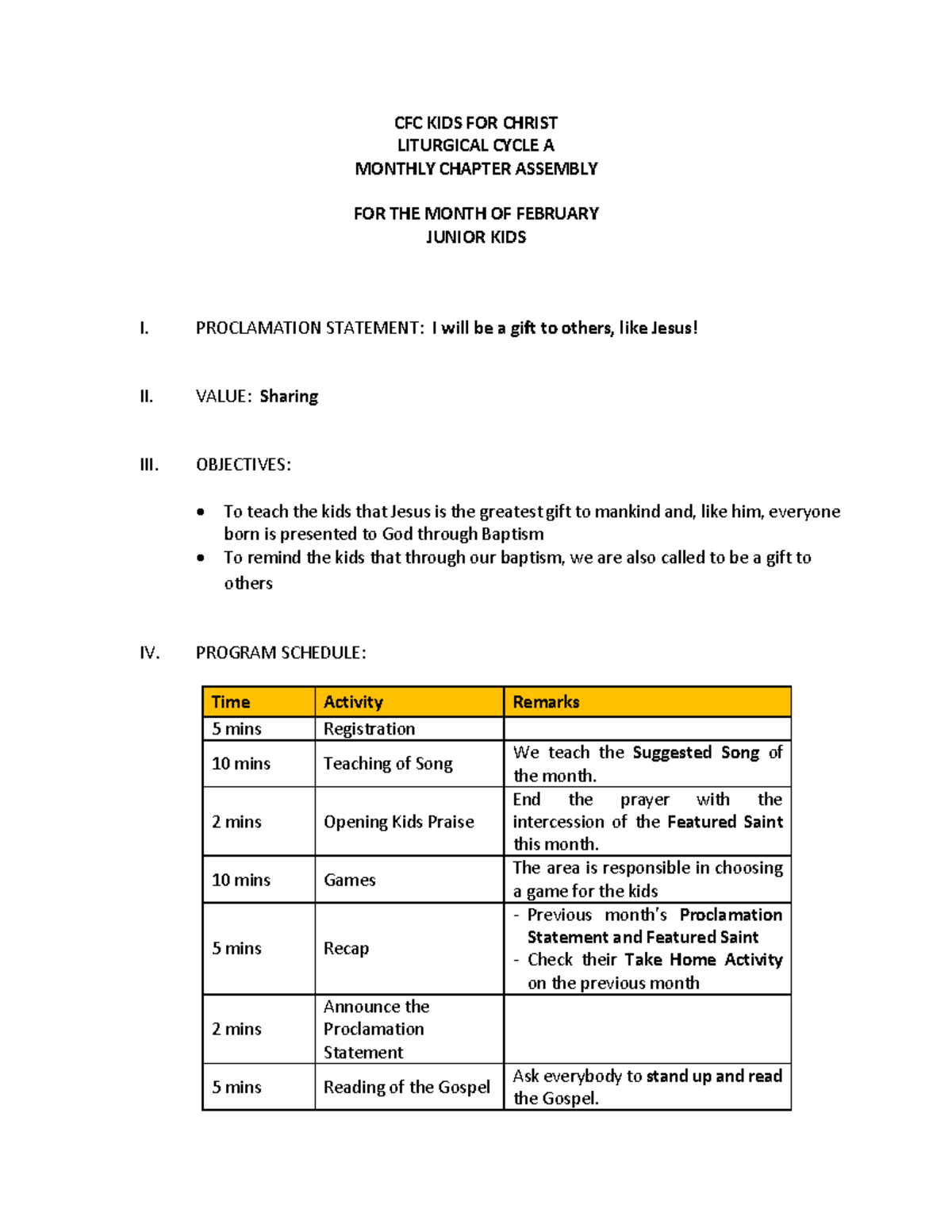 February Cycle A JR Kids - CFC KIDS FOR CHRIST LITURGICAL CYCLE A ...