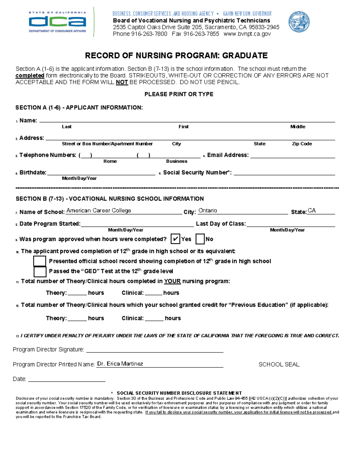 RONP - Graduate VN Template - RECORD OF NURSING PROGRAM: GRADUATE ...