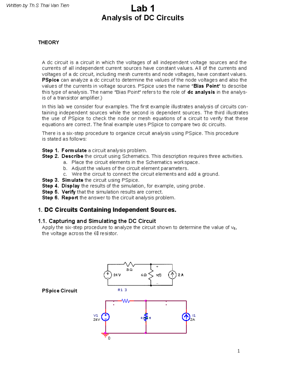 Lab-1-Analysis-of-DC-Circuits - 1 + R2V6 6 - Written by Th Thai Van Tien THEORY Lab 1 Analysis ...