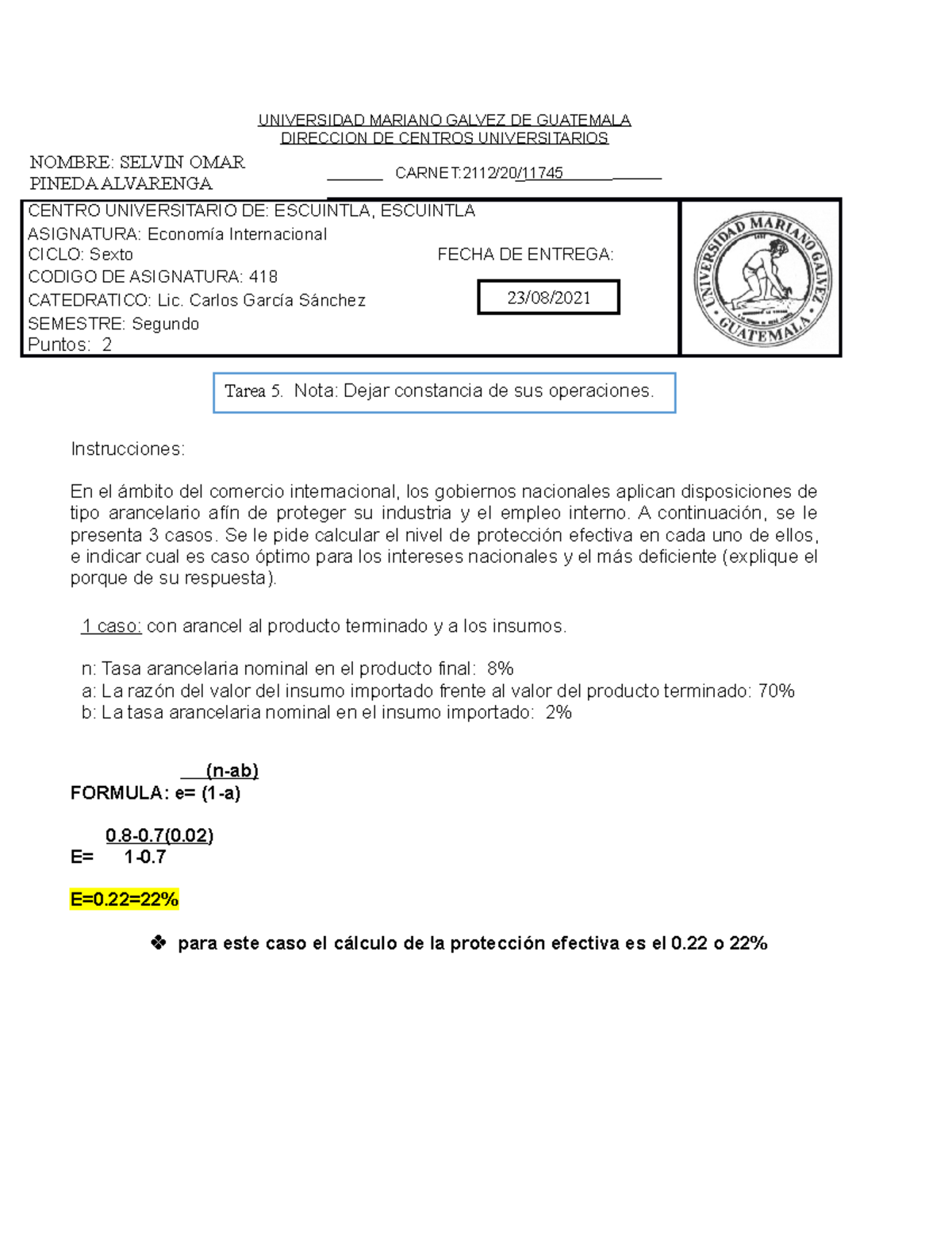 Tarea 5 Protecciòn efectiva Selvin - UNIVERSIDAD MARIANO GALVEZ DE ...